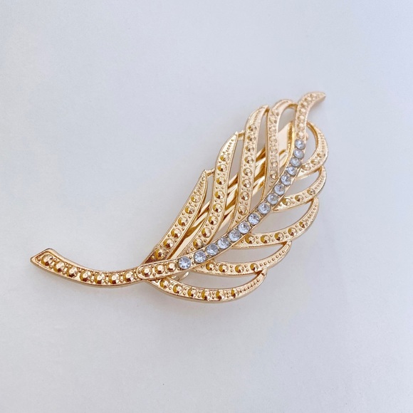 Accessories | Vintage Style Gold Eaf Barrette With Rhinestones Detail ...